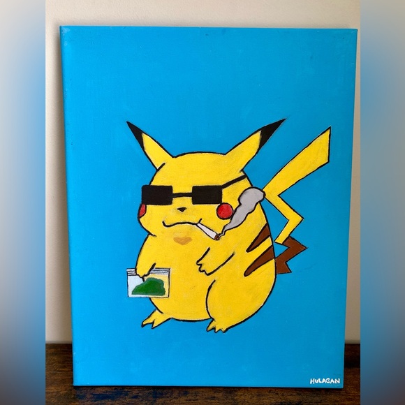 Art | Pikachu Smoking Acrylic Painting 11x14 | Poshmark